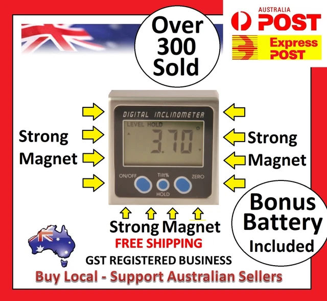 3 X SIDED Magnet Digital Box Gauge Angle Protractor Level Inclinometer ...