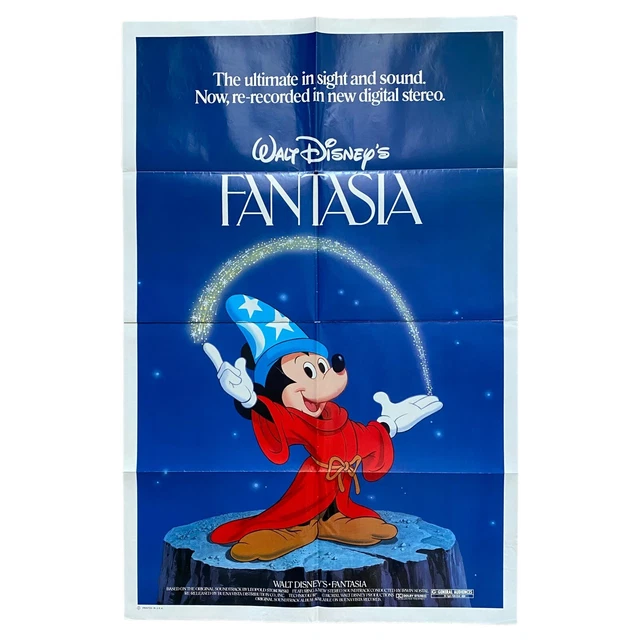 VTG 1982 WALT Disney FANTASIA 1sh One Sheet Movie Theater Poster Mickey ...