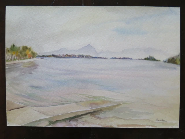 TABLEAU VINTAGE PAYSAGE Lakesdie Lac Peinture Aquarelle papier 51x35 CM P14 EUR 42,90 - PicClick FR