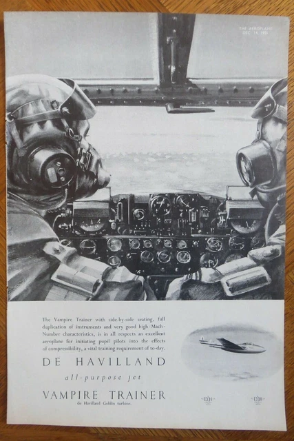 12/1951 PUB DE Havilland Vampire Jet Trainer Cockpit Aircraft Original ...