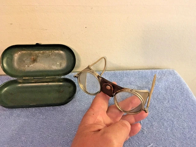VINTAGE W GLASS Folding Safety Glasses Wire Screen Steampunk Motorcycle ...
