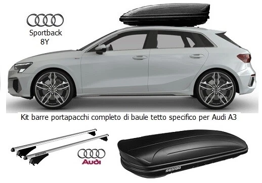 BARRE PORTAPACCHI + BOX BAULE TETTO 400 Litri da 165 cm. x AUDI A3 8Y ...