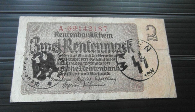 GERMAN 2 REICHSMARK BANKNOTE THIRD REICH WWII Hand Stamped #07 £10.00 ...