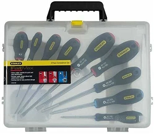 STANLEY FATMAX 9PC Screwdriver Set Soft Grip Ph2 Pz2 Pozzi In Case ...