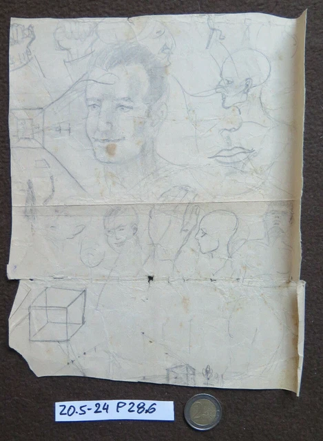 DESSIN ANCIENNE STUDIO Visage Humain Crayon Sur papier Ans 40 Croquis ...