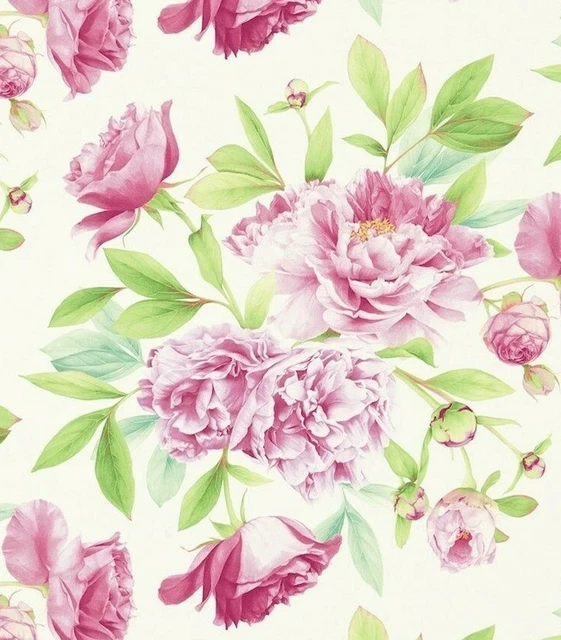 ZOFFANY CURTAIN FABRIC DESIGN "Phoebe" 3.4 M 100% LINEN PEONY/LEAF ...