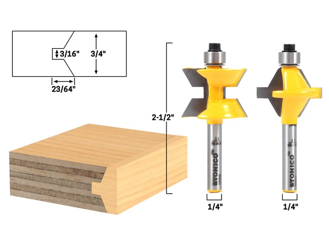 SMALL 2 BIT Tongue and Groove Edge Banding Router Bit Set - 1/4" Shank ...