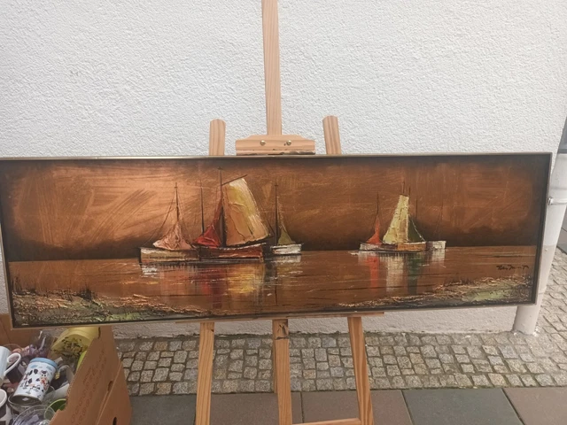 WANDBILD, GEMÄLDE, ÖL handgemalt auf Spanplatte, gerahmt signiert, Nachlass EUR 199,99 - PicClick DE