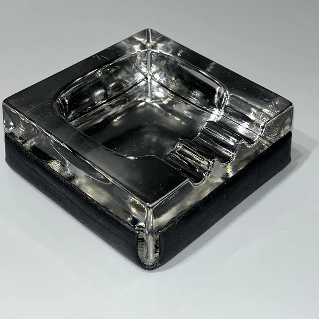 MCM HEAVY BLOCK Smooth Clear Glass Cigar Ashtray with Leather Tray - 🥃 ...
