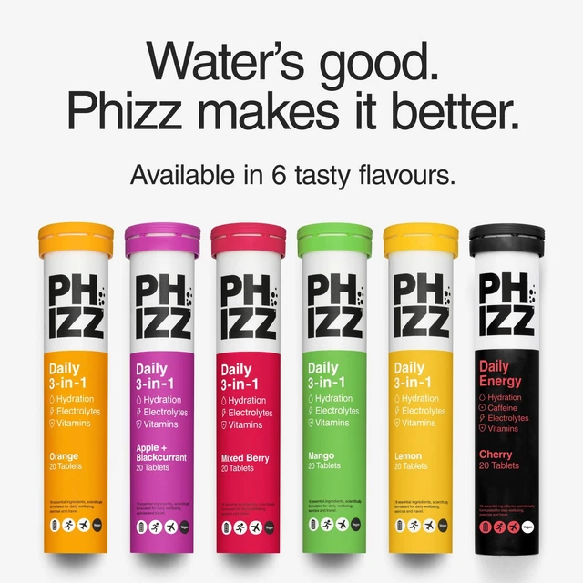 PHIZZ ELECTROLYTES, MULTIVITAMIN & Hydration Tablets - 20 Effervescent ...
