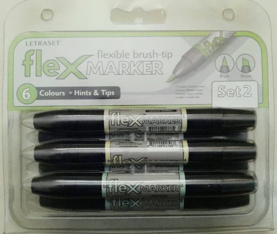 LETRASET FLEXMARKER SET 2 - 6 colour marker pen set - blues / yellows ...