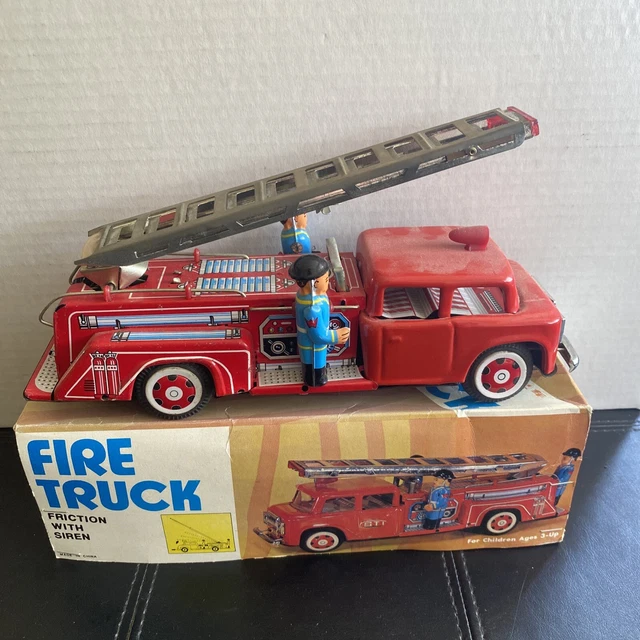 VINTAGE TIN TOY Fire Truck Friction with Siren MF718 China in Original ...