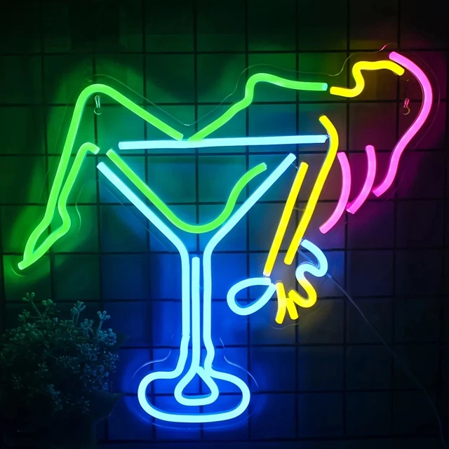 BURLESQUE GIRL / Martini Glass Neon Sign - LED Light - Strip Club Sexy ...