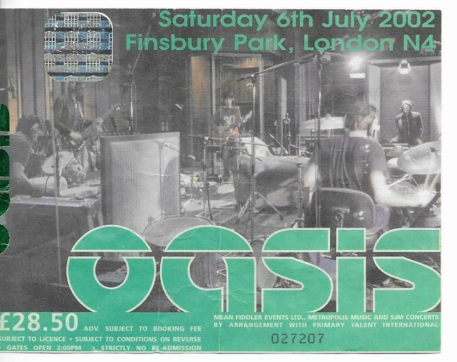 RARE / TICKET Billet Concert - Oasis : Live At London England Uk 2002 ...