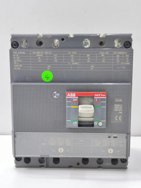 ABB MCCB 4P 200A, SACE TMAX XT4S 250 TMA 200-2000 4p F F InN=100 %, V ...
