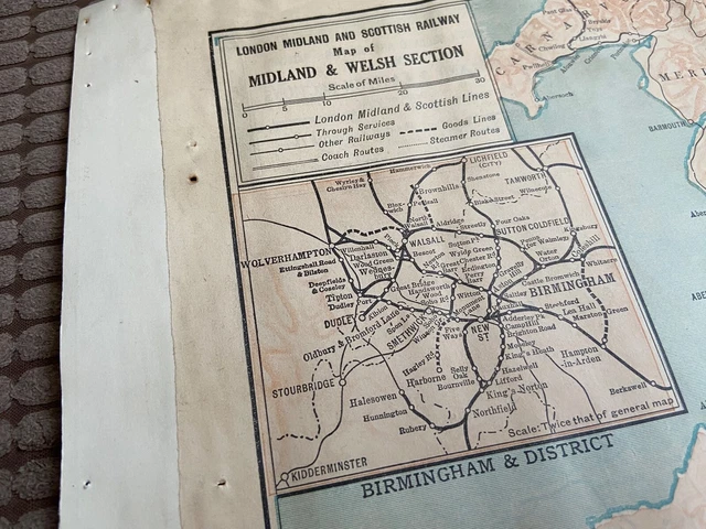 VINTAGE LMS RAILWAY Map 1926 - Midland & Welsh - Swansea Bristol ...