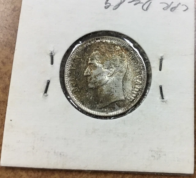 VENEZUELA 1 BOLIVAR 1954 Silver Lei .835 23mm BU great toning $11.00 ...