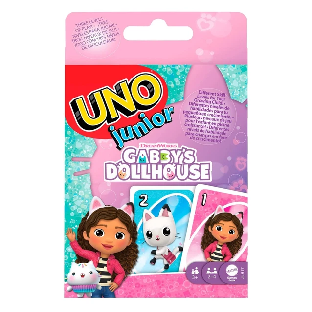 MATTEL GAMES UNO Junior Gabby’s Dollhouse Card Game for Kid Parties ...