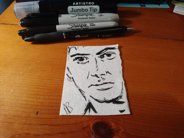 1/1 ACEO ORIGINAL Drawing Black Ink Markers David Tennant Doctor Who ...