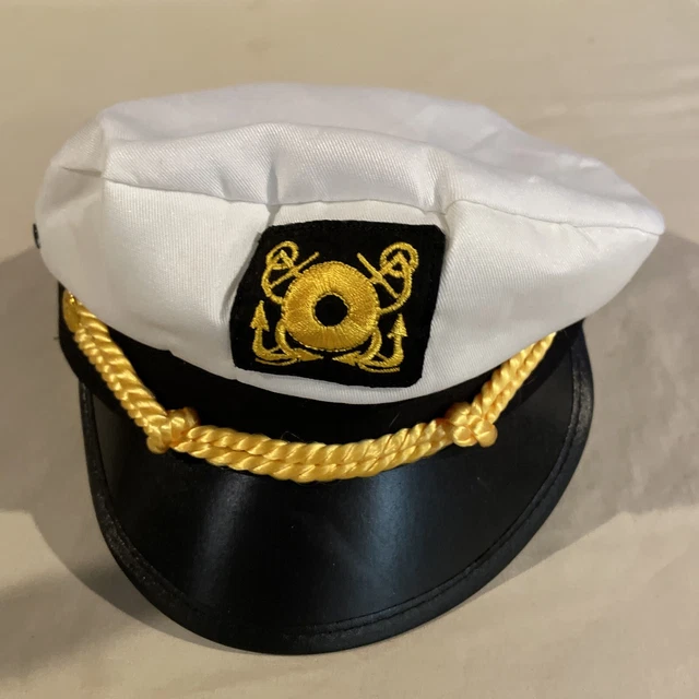 YACHT CAPTAIN HAT Costume Adult Adjustable White Cap Sailor Gilligans ...