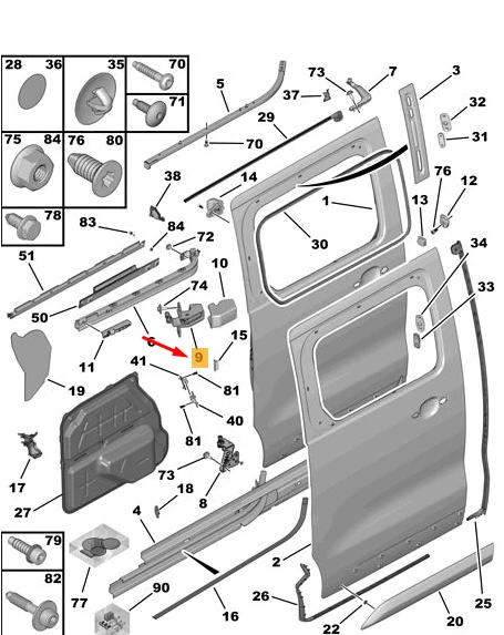 CITRO N JUMPY MK3 Left Center Sliding Door Carriage 9839368080 NEW ...
