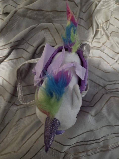 STUFFED WHITE PONY Rainbow Hair In Purple Sparkly Purse Plush Soft Toy ...