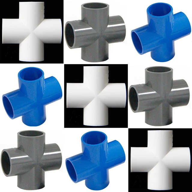 PVC WATER PIPE Fittings 20-90mm Equal Cross 4-way Connectors Socket ...