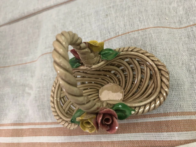 PORZELLAN KERAMIK SCHALE Henkel Körbchen Blumen Rosen Gold Korb-rand m stempel EUR 10,00 ...