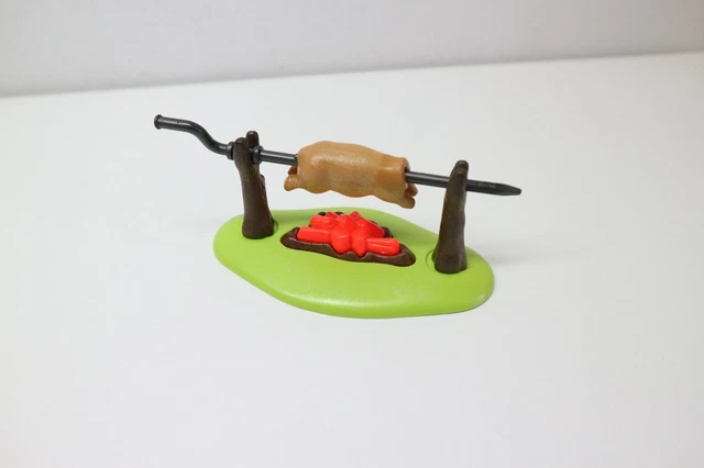 PLAYMOBIL BROCHE PORC/GRILL barbecue utilisation western pirate poupée ...