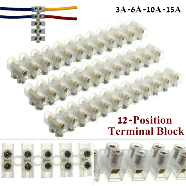 12-POSITION BARRIER SCREW Terminal Block Wire Connection Strip 3A 6A ...