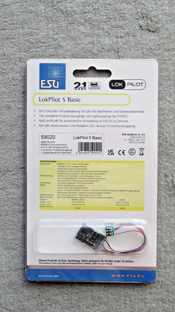 ESU 59020 LOKPILOT 5 Basic, DCC, 8-poliger Stecker, NEM 652, NEU EUR 27 ...