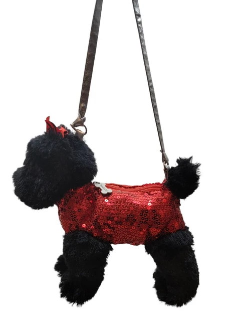 POOCHIE & CO. Black Dog Plush Red Sequin Purse Stuffed Animal Handbag ...