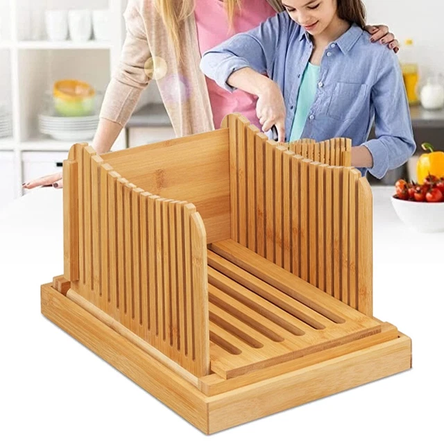 BAMBOO BREAD SLICER Loaf Cutting Guide Board Adjustable & Foldable £14. ...