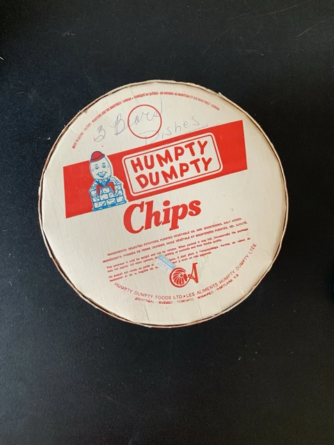 VINTAGE HUMPTY DUMPTY Potato Chips Cardboard Metal Rim Tub WITH Lid ...