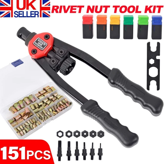 151PCS RIVET NUT Kit Rivnut Riveter Gun Heavy Duty Riveting Rivets ...