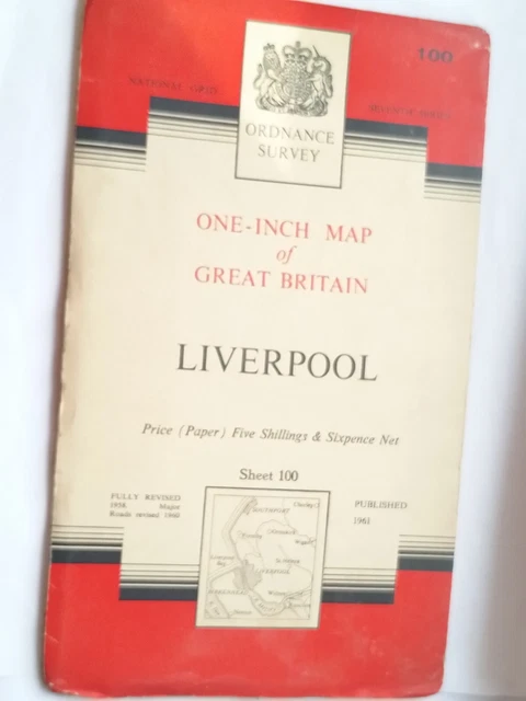 VINTAGE OLD 1960S Road Map Of England National GRID Sheet 100 Liverpool ...