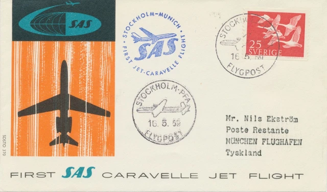 1959 SWEDEN, FIRST flight SAS First Caravelle Jet Flight "STOCKHOLM ...