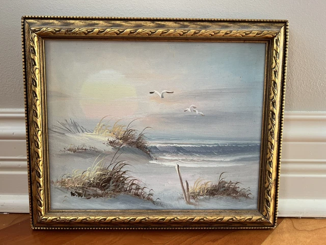 WILSON ORIGINAL OIL Painting on Canvas Seagulls Seascape Border Framed ...