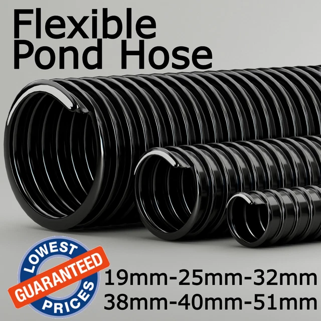 BLACK CORRUGATED FLEXIBLE Pond Hose Fish Garden Filter Pump Flexi Pipe ...