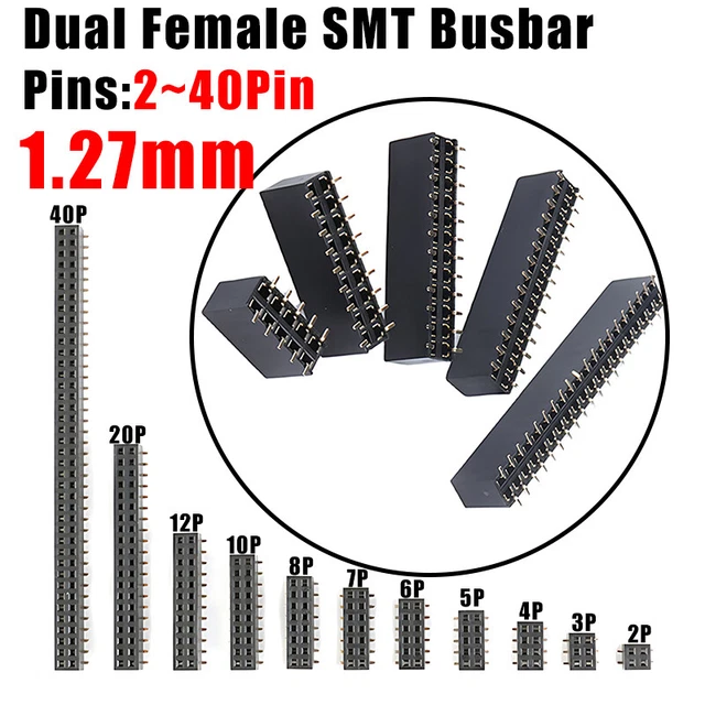 FEMALE PIN HEADER Socket Strip Double Row PCB Connector SMT 1.27 mm Pitch 2~40P EUR 2,39 ...