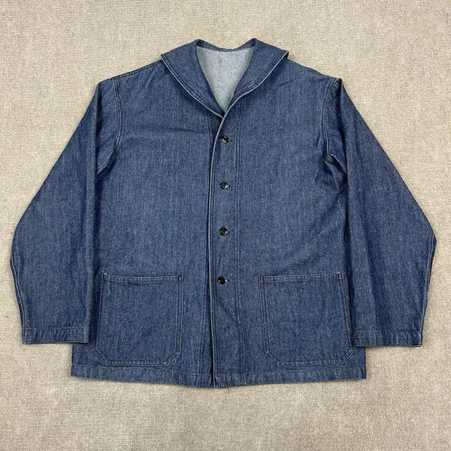 WW2 US NAVY Denim Shawl Collar Chore Jacket Coat Mens Medium Military Repro £135.47 - PicClick UK