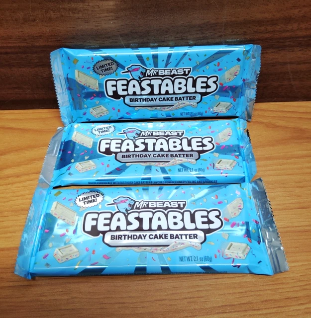 LOT OF 3 BRAND NEW Mr Beast Feastables Birthday Cake Batter Bar LIMITED ...