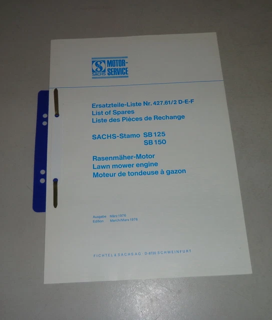 PARTS CATALOG / Spare Parts List Sachs Stamo SB 125 / 150 As Of 03/1976 ...