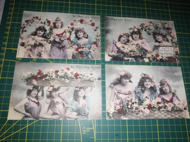 CPA 4 CARTES POSTALES ANCIENNES AU PAYS DES ROSES imprimerie réunies de ...