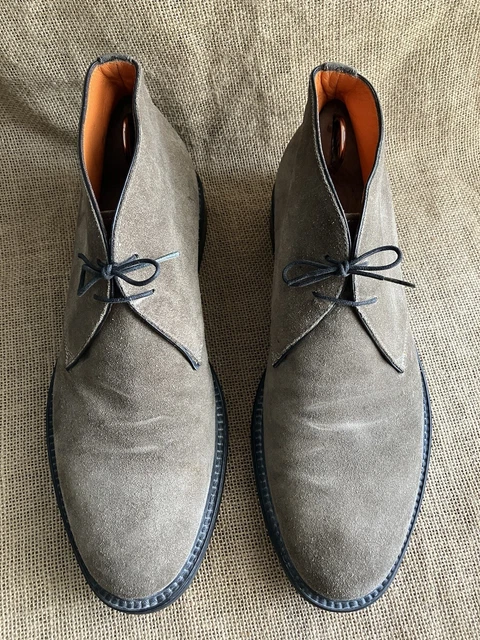 SANTONI MEN’S GRAY Suede Leather Suede Chukka Boots Size UK 7 F || US 8 ...