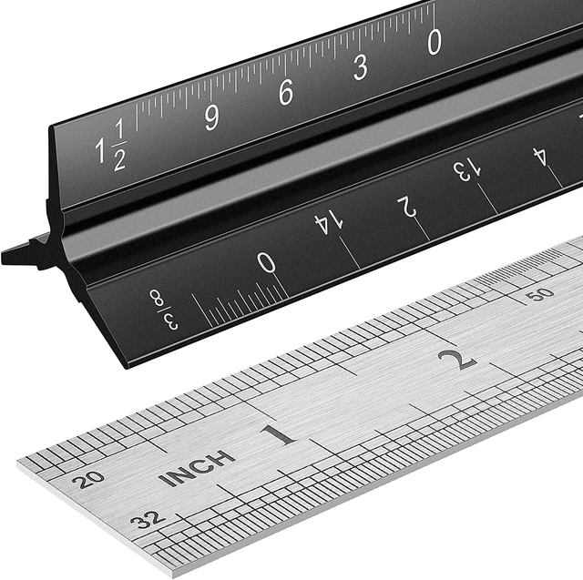 ARCHITECTURAL SCALE RULER Set, 2 Pack 12 Inch Aluminum Architect Ruler ...