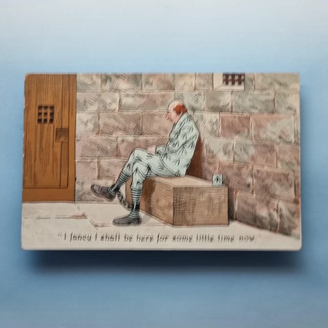 COMIC POSTCARD C1910 Jail Cell Prisoner Convict Arrows Here Some Time ...