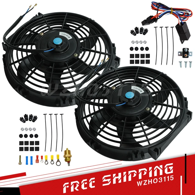 2X BLACK 10& Electric Radiator Cooling Fan &Thermostat Relay & Mounting ...