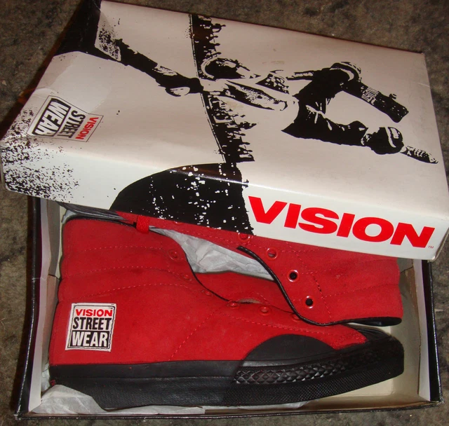 VISION STREET WEAR Suede '80s Skateboard Shoes Red Hi Tops - Size 3 UK ...