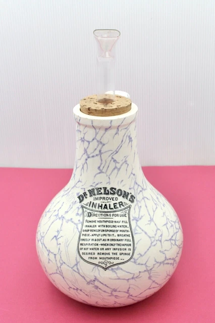 VINTAGE C1900S DR NELSON'S IMPROVED INHALER BLUE MOTTLED CERAMIC CURE ...